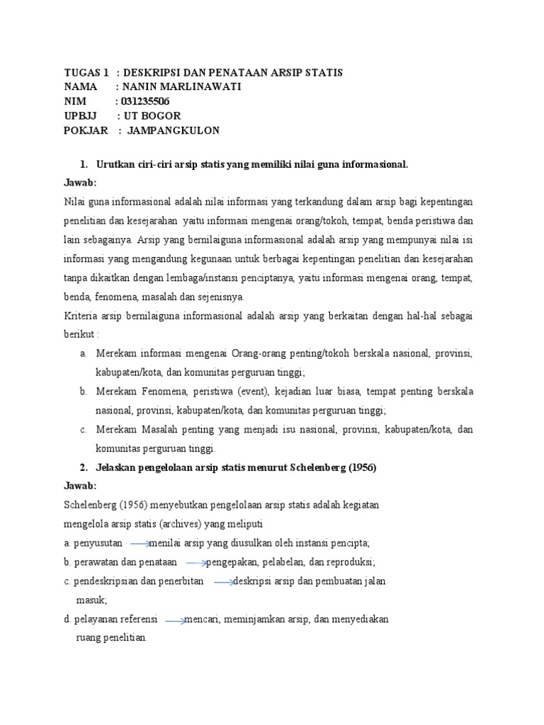 Tugas 1 Deskripsi Dan Penataan Arsip Statis | PDF