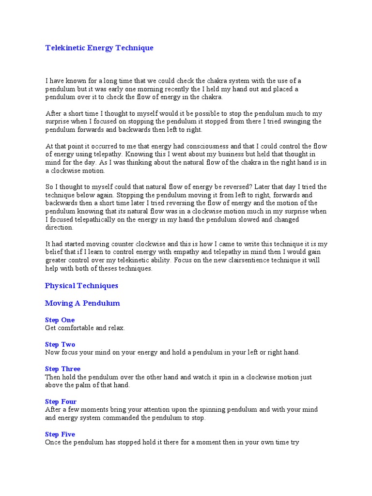 Telekinetic Energy Technique | PDF | Pendulum | Chakra