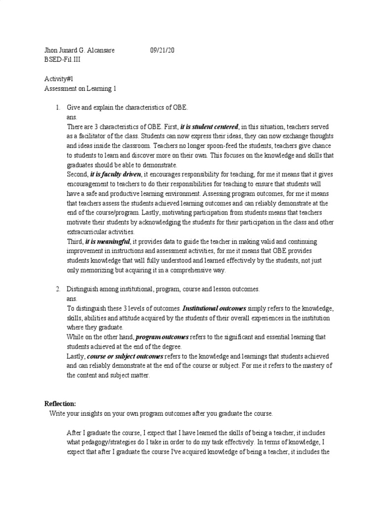 Prof. Ed 301 Assignment | PDF | Teachers | Educational Assessment