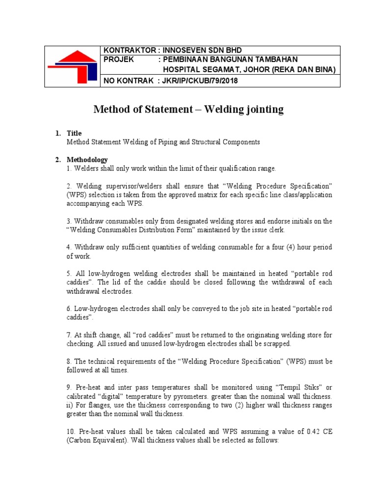 Method of Statement - Welding Jointing | PDF | Welding | Construction