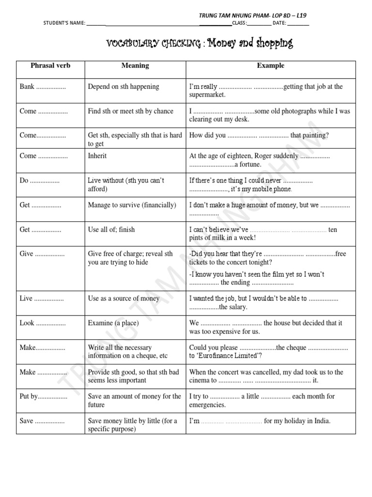 L19 - Vocabulary Check-For Students | PDF | Cheque | Business