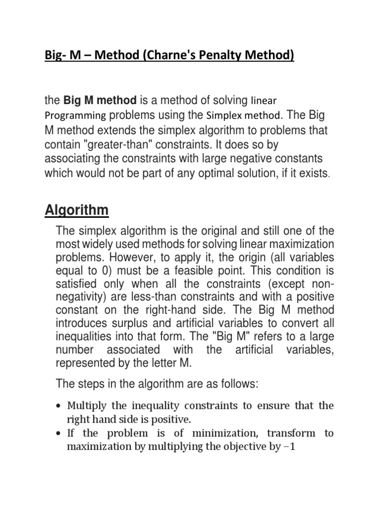 Big - M Method (Simplex) | PDF