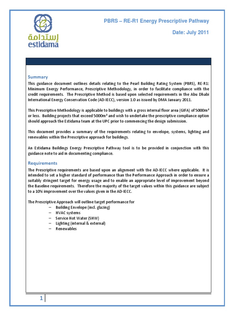 ESTIDAMA PBRS RE-R1 Prescriptive Methodology | PDF | Building Insulation | Ventilation ...