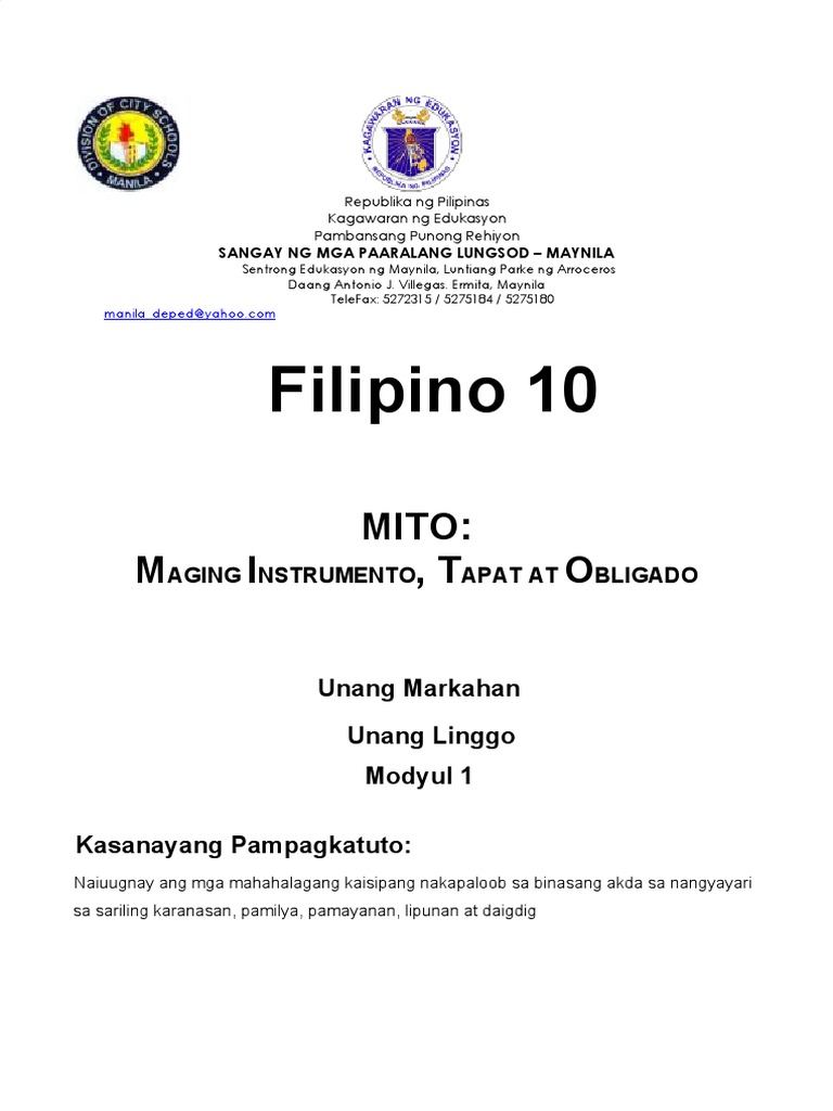 FILIPINO 10 Q 1 Module 1 | PDF