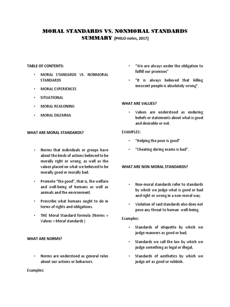 Moral vs. Non-Moral Standards Explained | PDF | Philosophical Theories ...