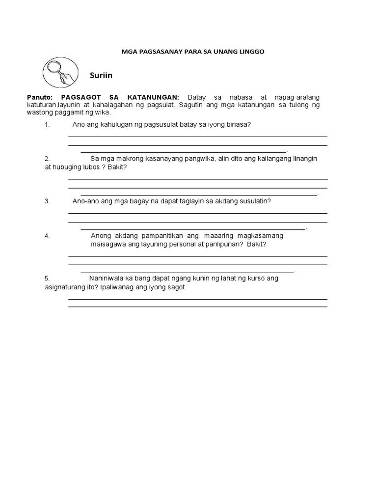 Mga Pagsasanay para Sa Unang Aralin | PDF