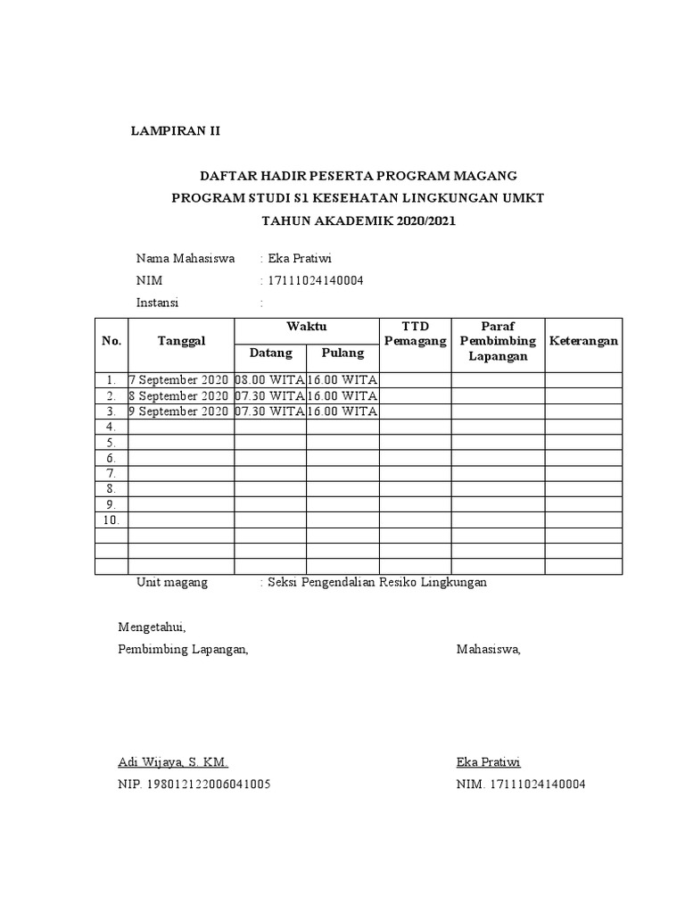 Lampiran Logbook Dan Absen | PDF