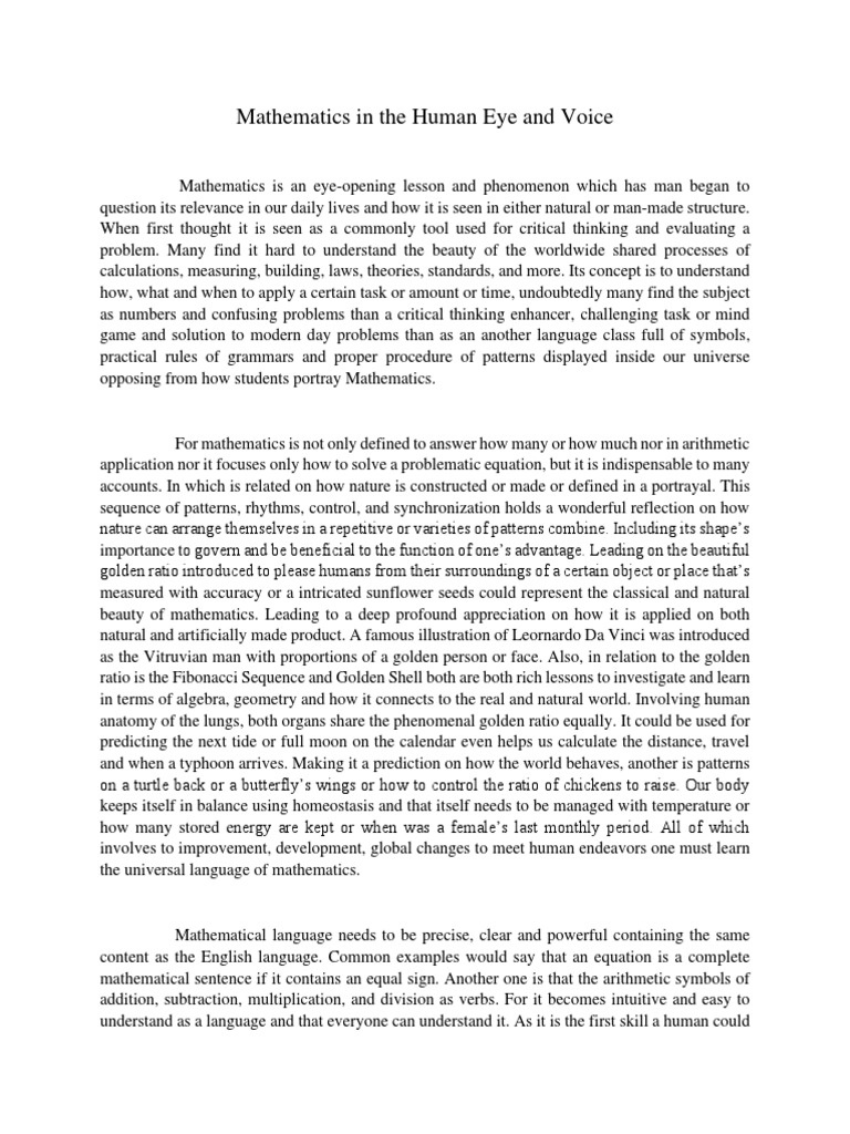 Mathematics in The Human Eye and Voice (An Essay About The Beauty of ...