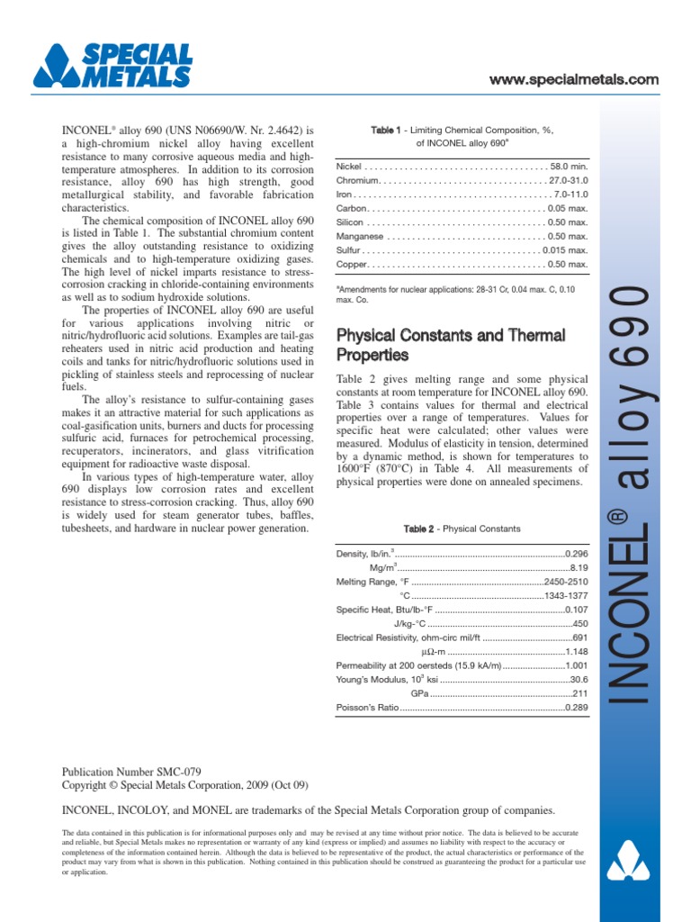 Inconel Alloy 690 PDF | PDF | Ultimate Tensile Strength | Strength Of ...