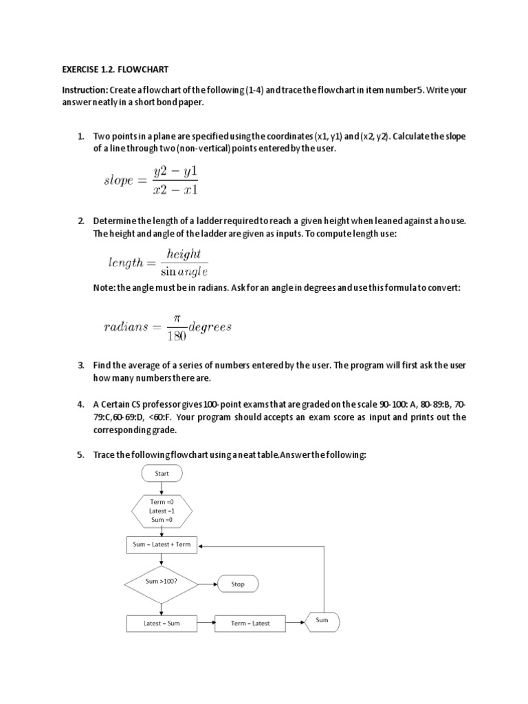 Exercise 1.2. Flowchart Instruction: Create A Flowchart of The ...