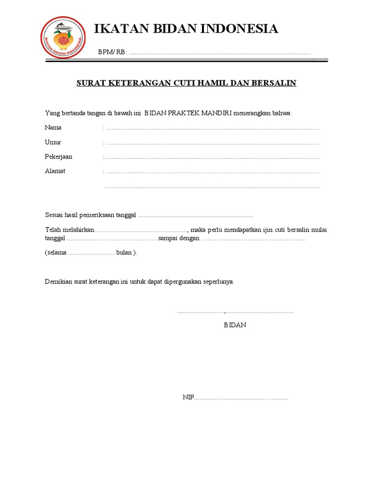 Surat Keterangan Cuti Hamil Dan Bersalin | PDF