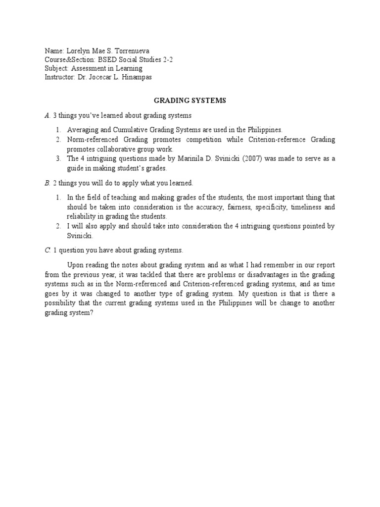 A. 3 Things You've Learned About Grading Systems | PDF | Educational ...