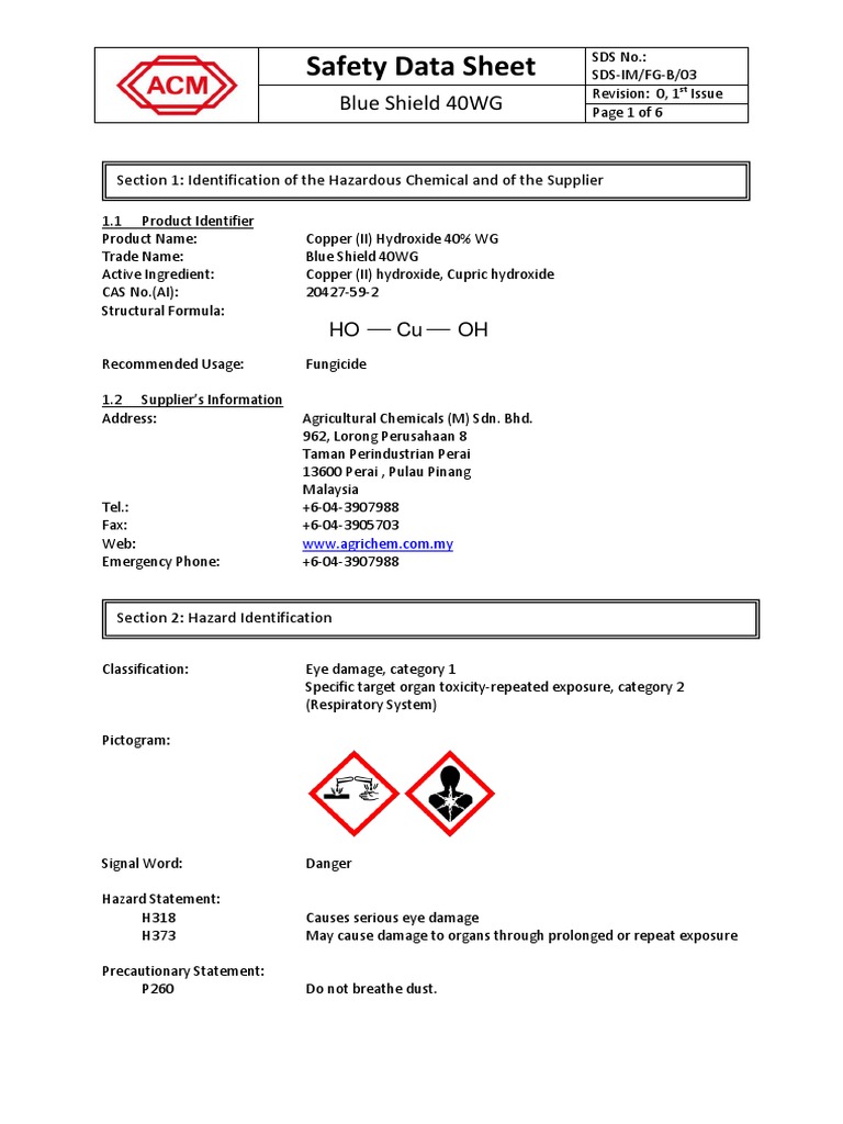 Blue Shield 40WG SDS Summary | PDF | Toxicity | Personal Protective ...