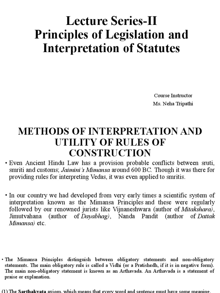Principles of Legislation and Interpretation of Statutes Lecture | PDF ...