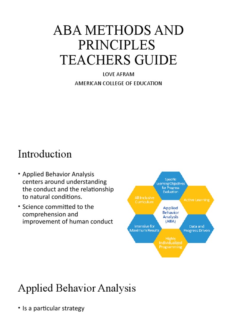 Aba Methods and Principles Teachers Guide: Love Afram American College ...
