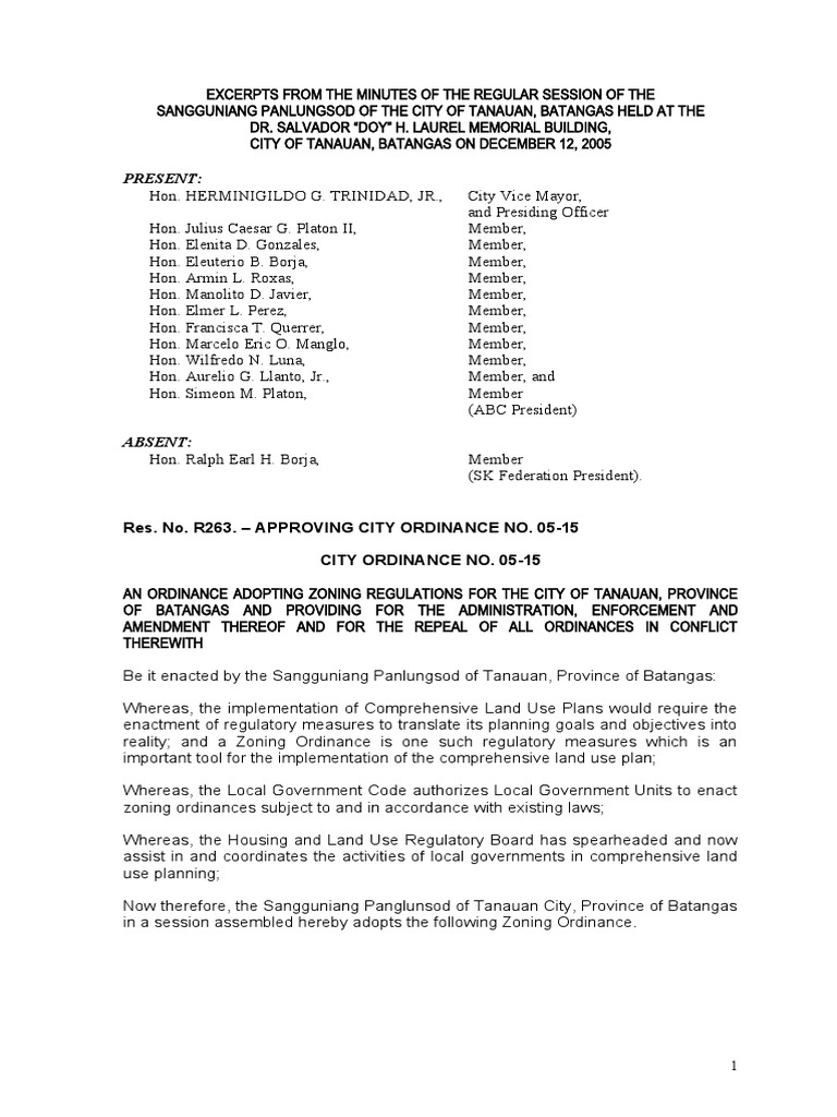 Zoning Ordinance Tanauan City Batangas | PDF | Textiles | Zoning