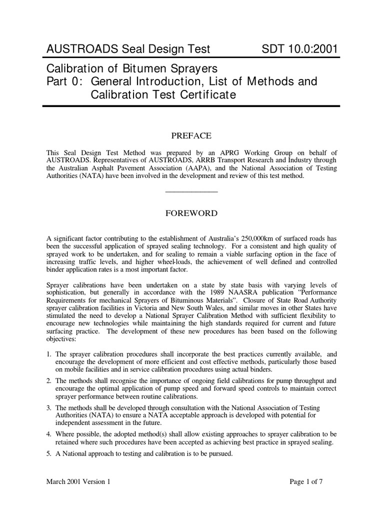Calibration of Bitumen Sprayers Part 0: General Introduction, List of ...