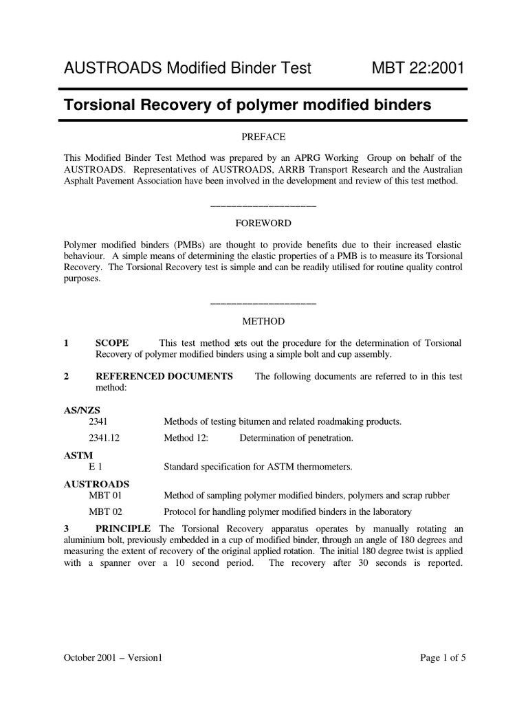 Torsional Recovery of Polymer Modified Binders: AUSTROADS Modified ...