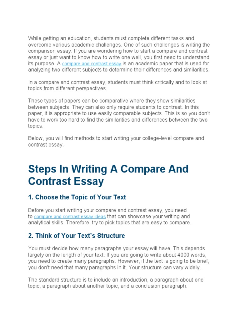 Steps in Writing A Compare and Contrast Essay: 1. Choose The Topic of ...