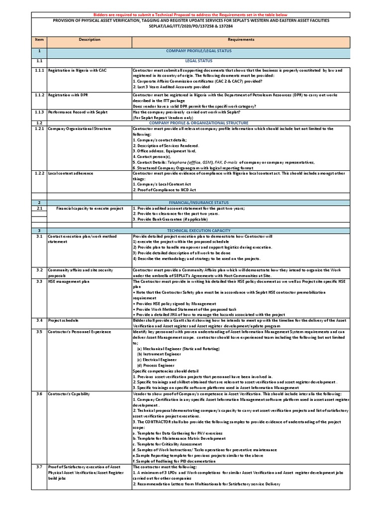 Asset Verification Bid Requirements | PDF | Verification And Validation ...
