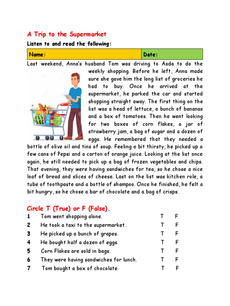 A Trip To The Supermarket Reading Comprehension Exercises - 110882 ...
