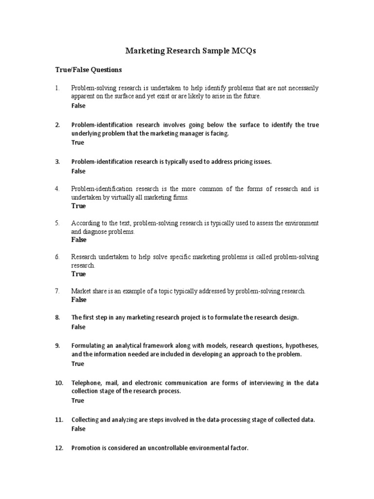 Marketing Research Sample MCQs: An In-Depth Review of Marketing ...