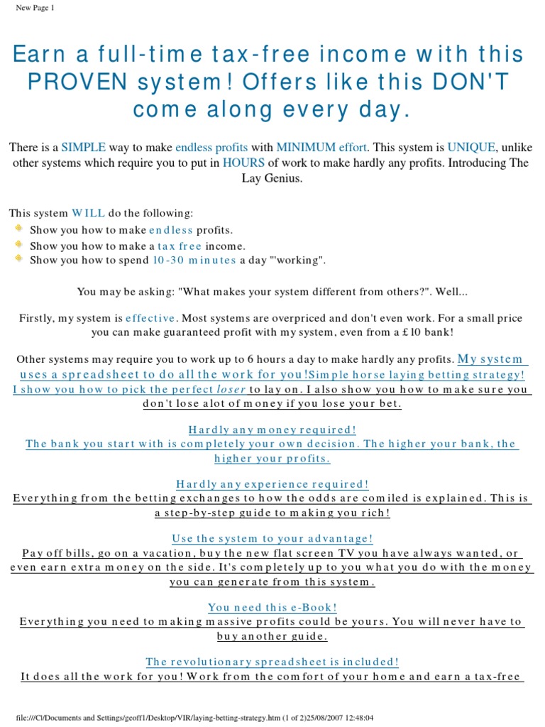 Laying Betting Strategy | PDF | Money | Payments