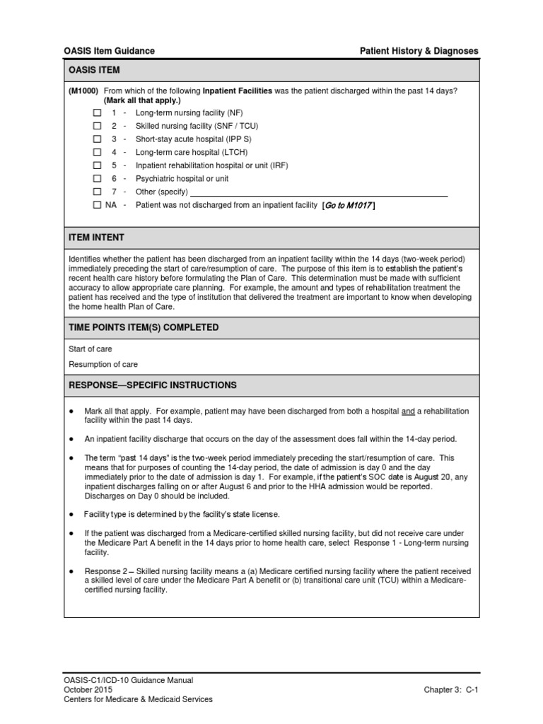 OASIS Item Guidance Patient History & Diagnoses Oasis Item | Download ...