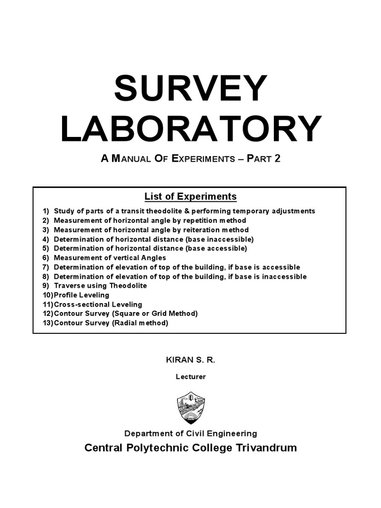 Survey Lab Manual: Theodolite Experiments | PDF | Surveying | Angle