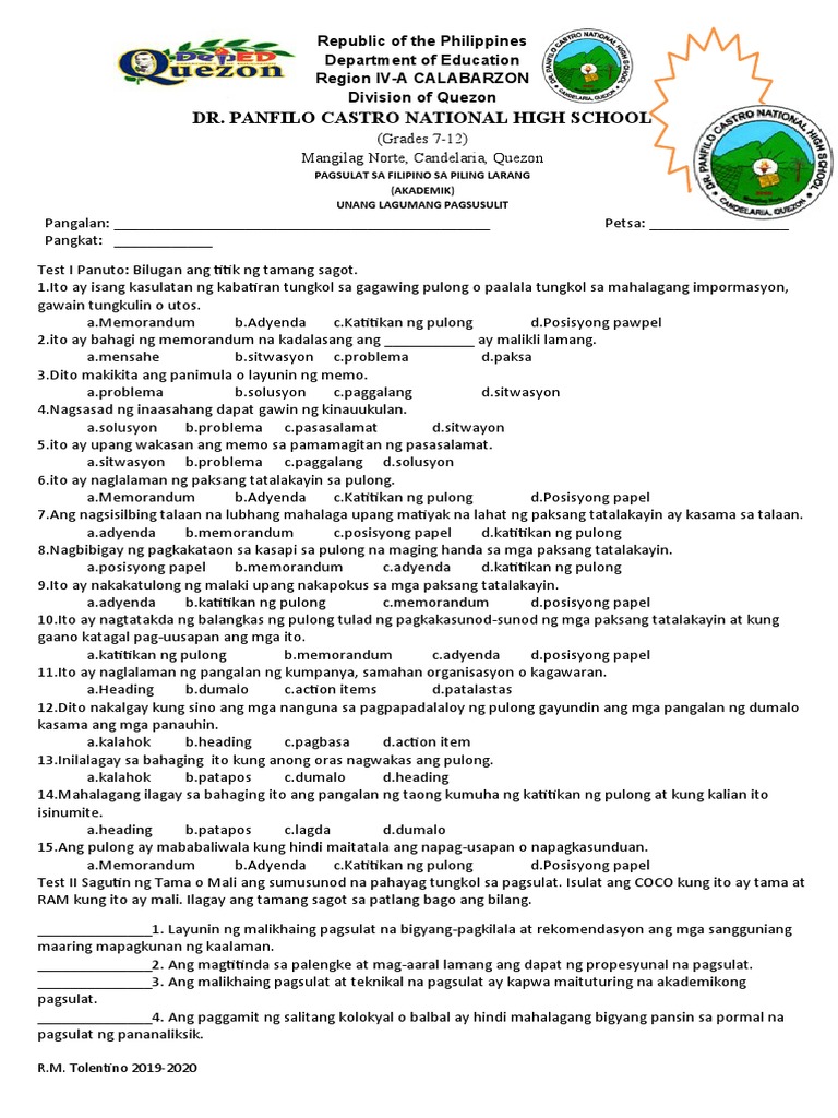 Pagsulat Sa Filipino Sa Piling Larang (Unang Markahan) AKAD | PDF