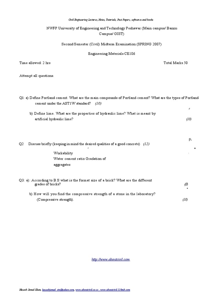 Civil Engineering Lectures, Notes, Tutorials, Past Papers, Softwares ...