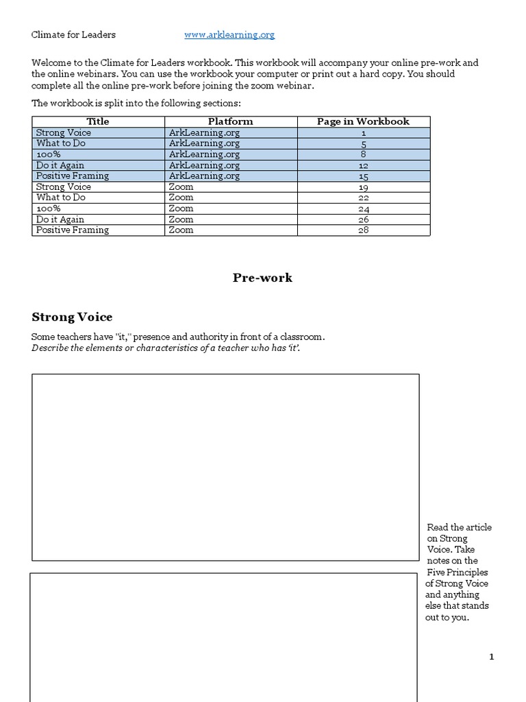 Climate Leadership Workbook Guide | PDF | Classroom | Teachers