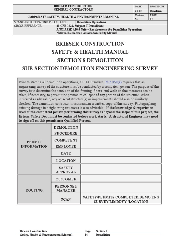 Brieser Construction Safety & Health Manual Section 8 Demolition Sub ...