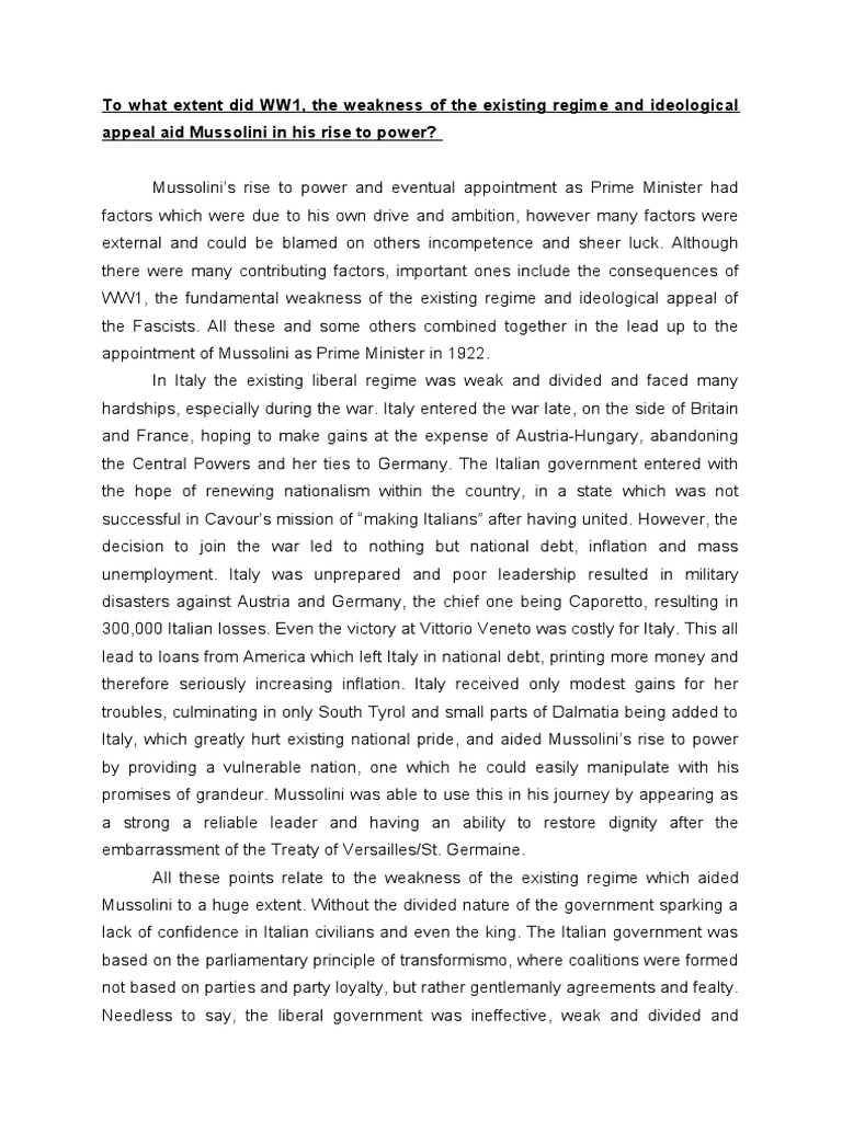 Mussolini Rise To Power | PDF | Benito Mussolini | Fascism
