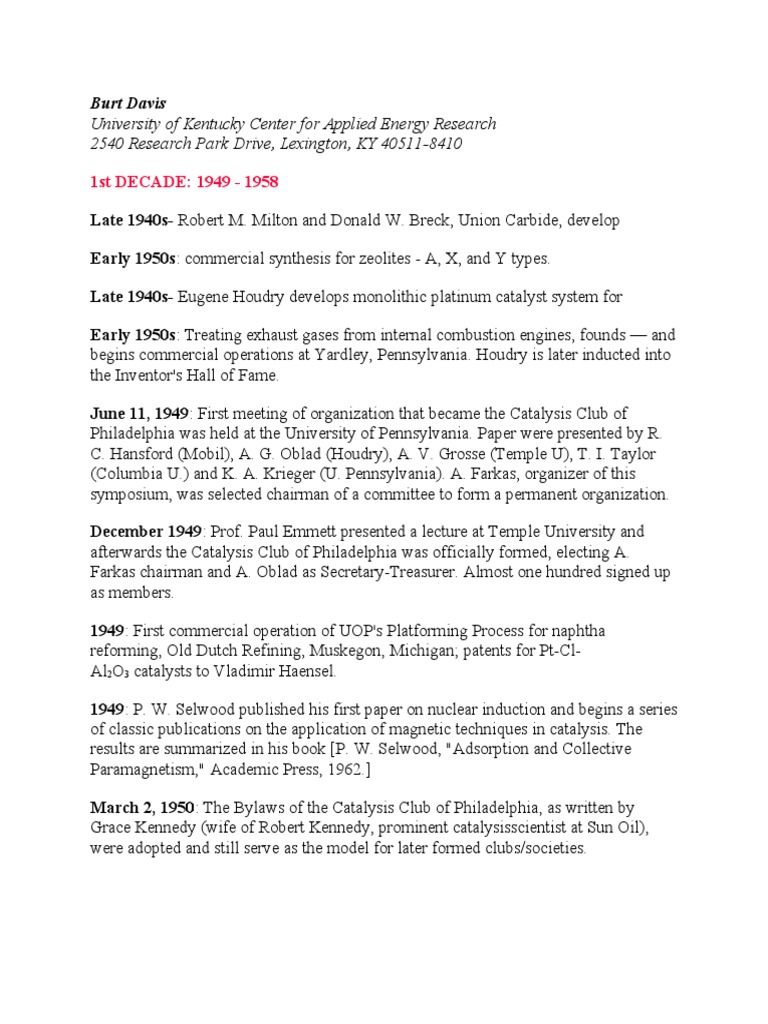 Burt Davis History | PDF | Heterogeneous Catalysis | Catalysis