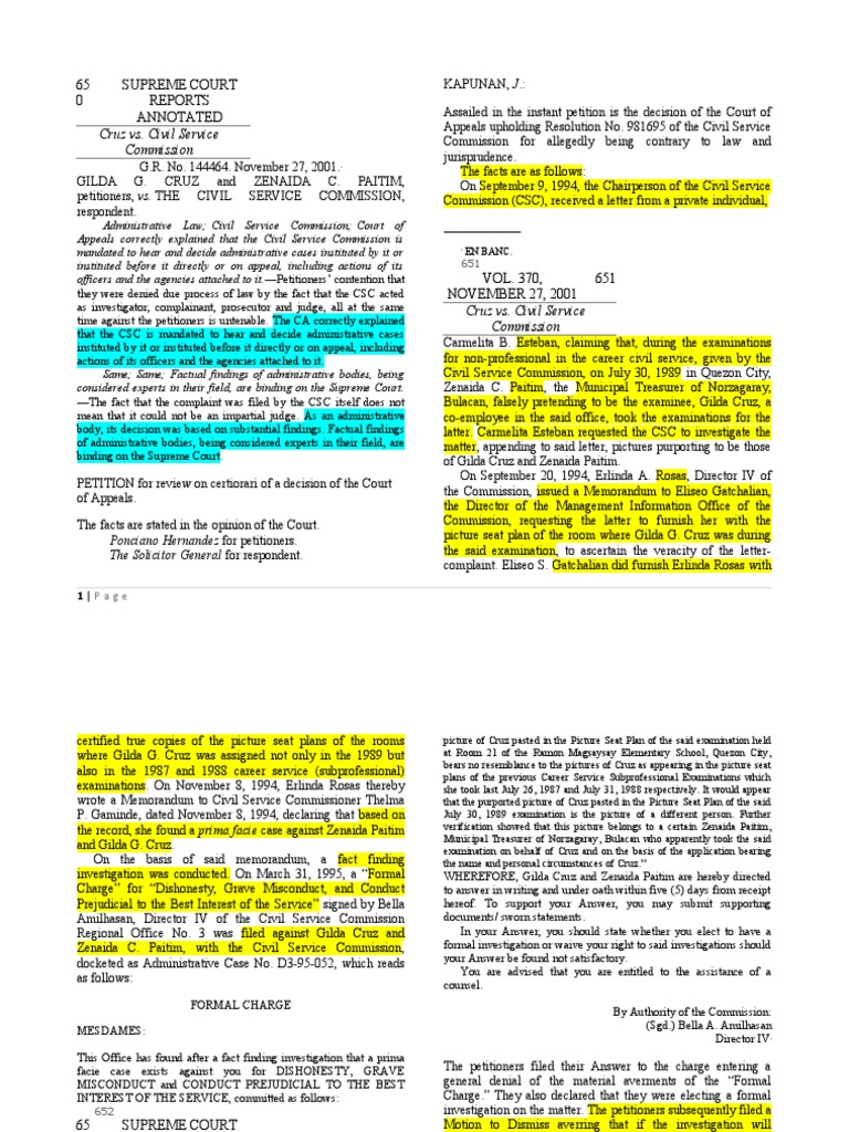 Cruz v. CSC | PDF | Complaint | Appeal