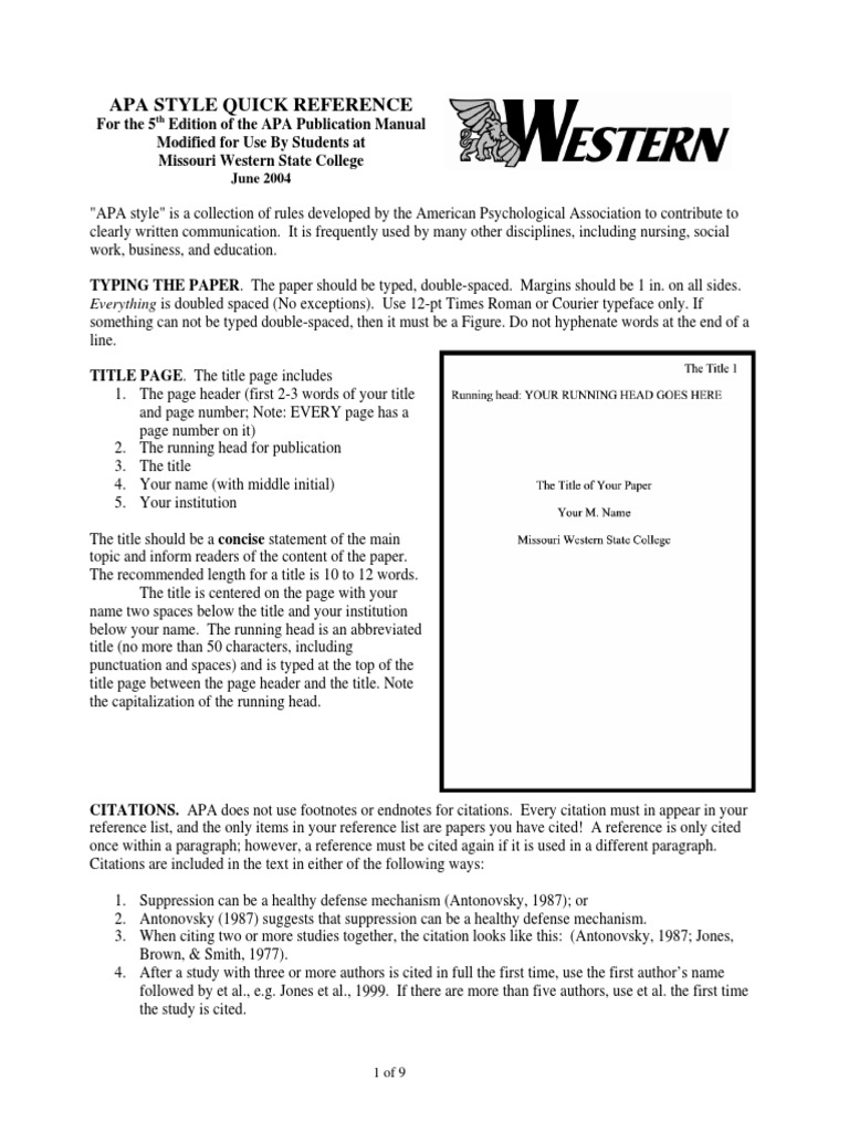 Apa Style Quick Reference | PDF | Citation | Statistics