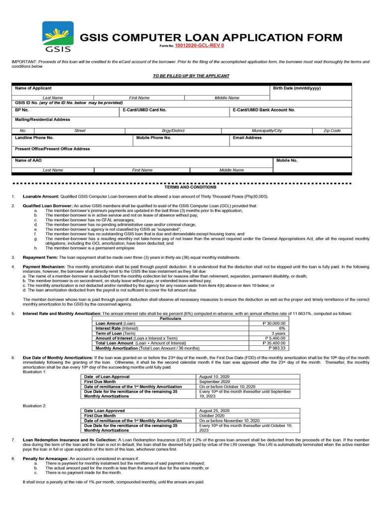 Computer - Loan Application Form Fillable | PDF