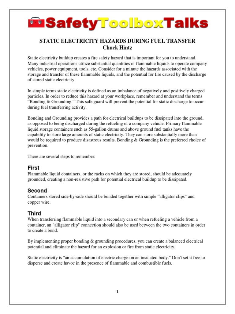Static Electricity Hazards During Fuel Transfer Chuck Hintz | PDF ...