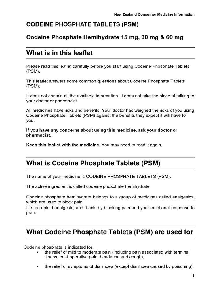 What Is in This Leaflet: Codeine Phosphate Tablets (PSM) Codeine ...