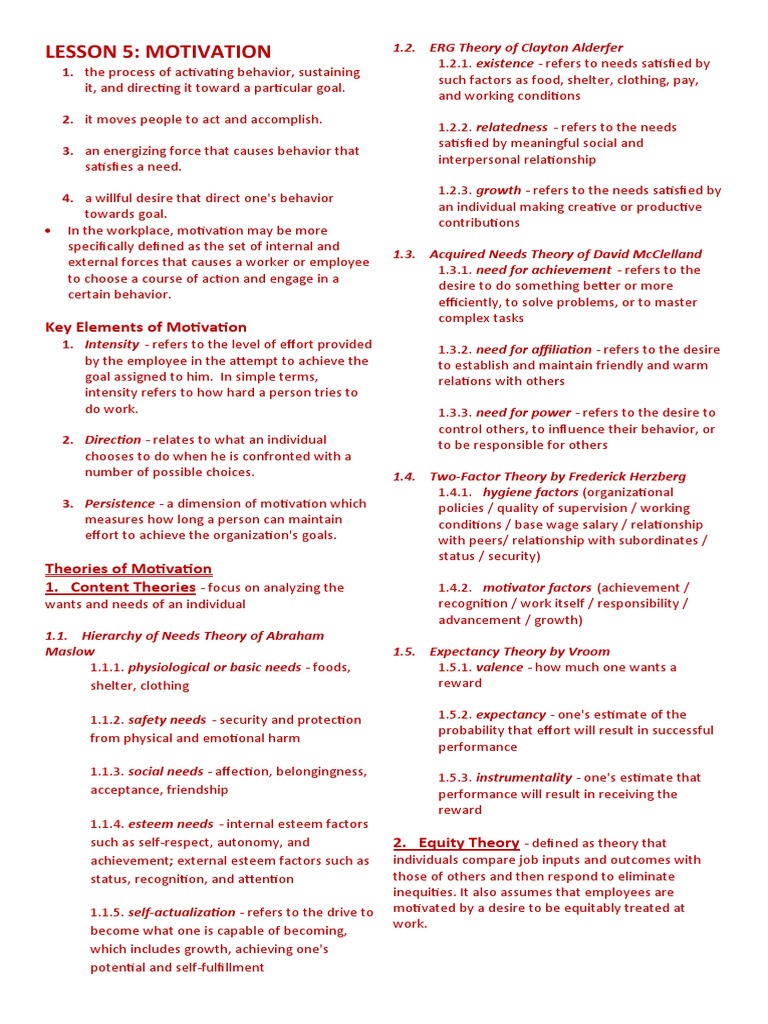 Lesson 5: Motivation: Key Elements of Motivation | Download Free PDF ...