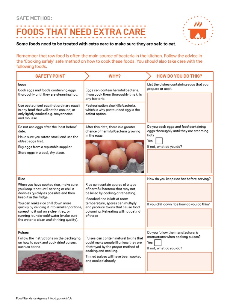 Foods That Need Extra Care: Safe Method | PDF | Shellfish | Egg As Food