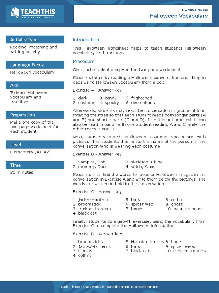 Halloween Vocabulary Worksheet | PDF | Halloween | Trick Or Treating