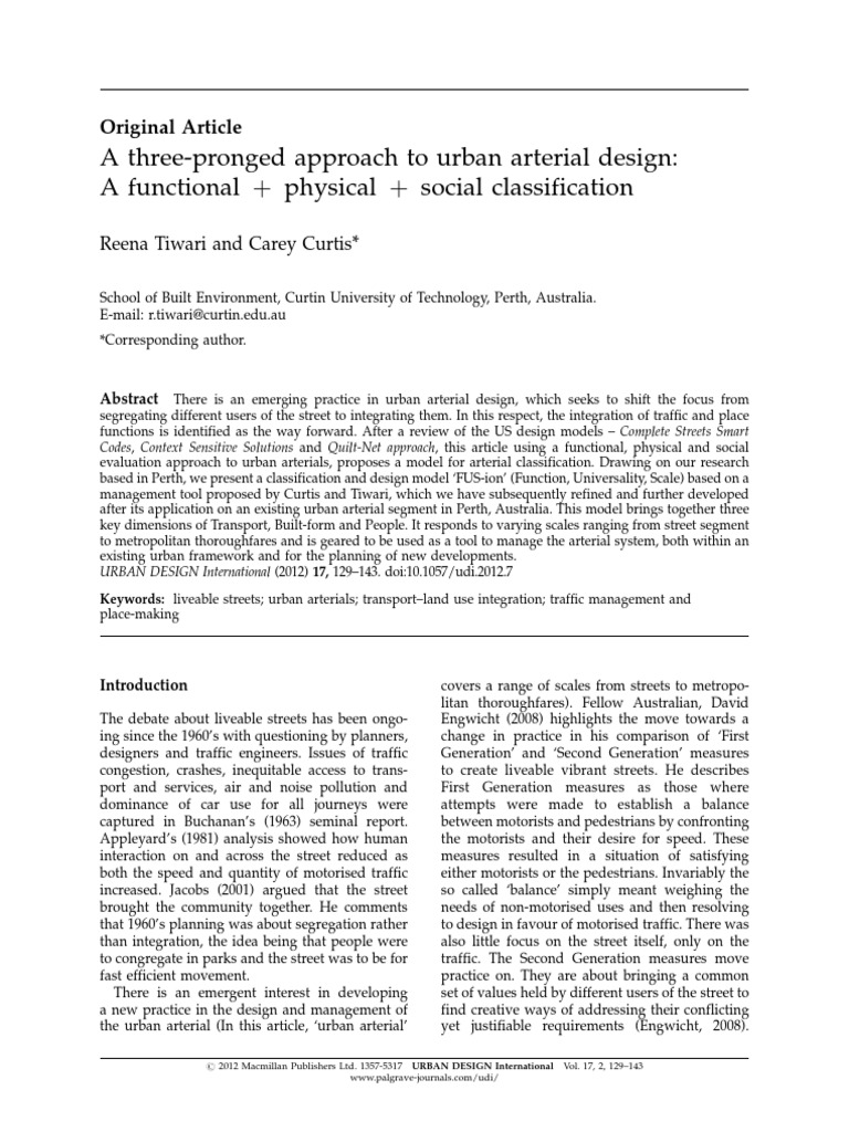 A Three-Pronged Approach To Urban Arterial Design - A Functional ...