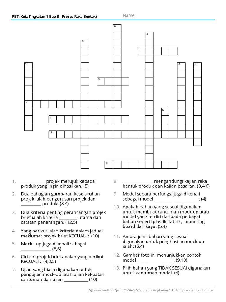 RBT Kuiz Tingkatan 1 Bab 3 Proses Reka Bentuk Silang Kata | PDF