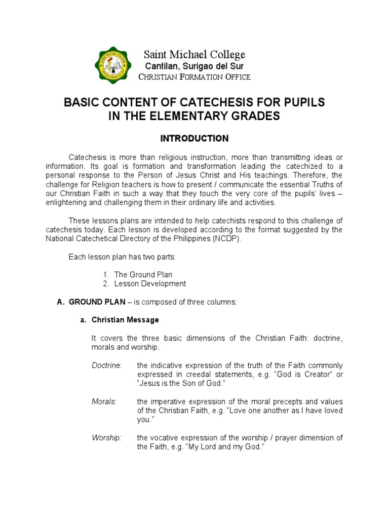 Basic Content of Catechesis For Pupils in The Elementary Grades | PDF ...