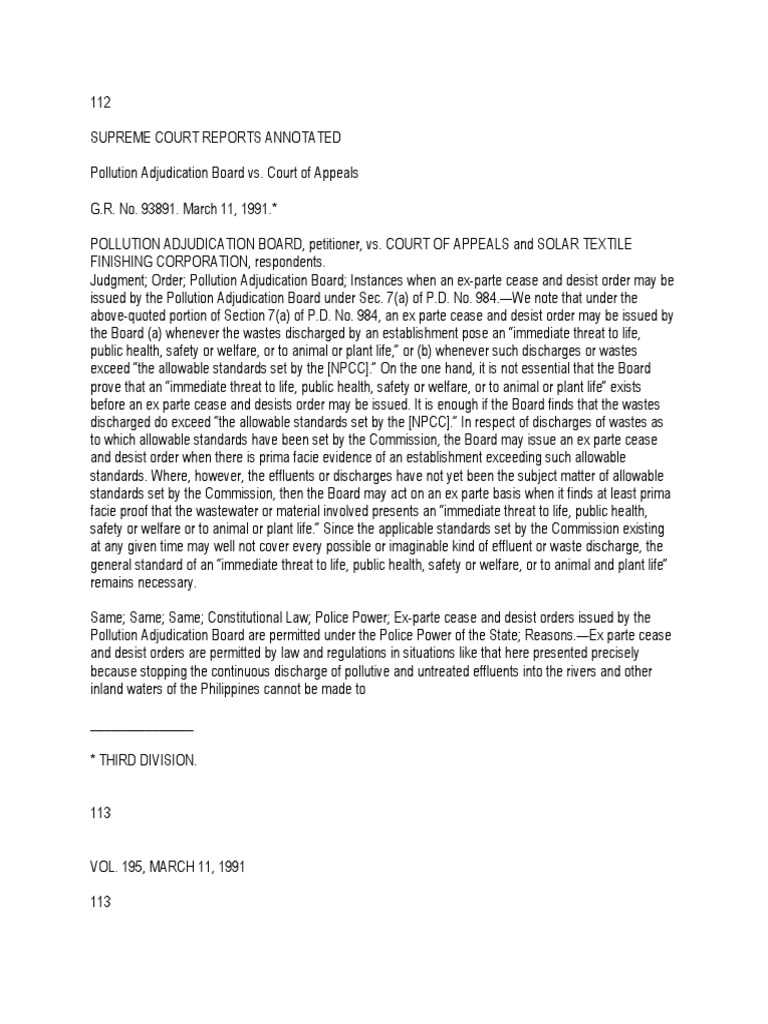 PAB v. CA (195 Scra 112) | PDF | Certiorari | Sewage Treatment