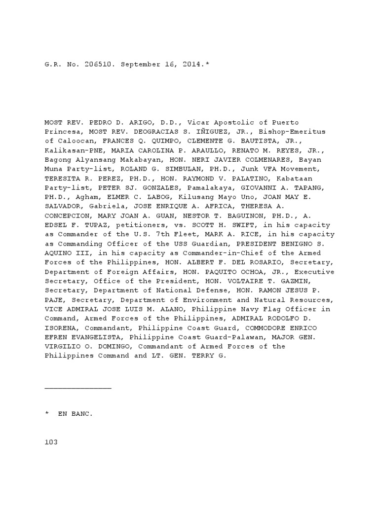 Most Rev. Pedro Arigo, Et Al. vs. Scott Swift, Et Al. GR 205510 ...