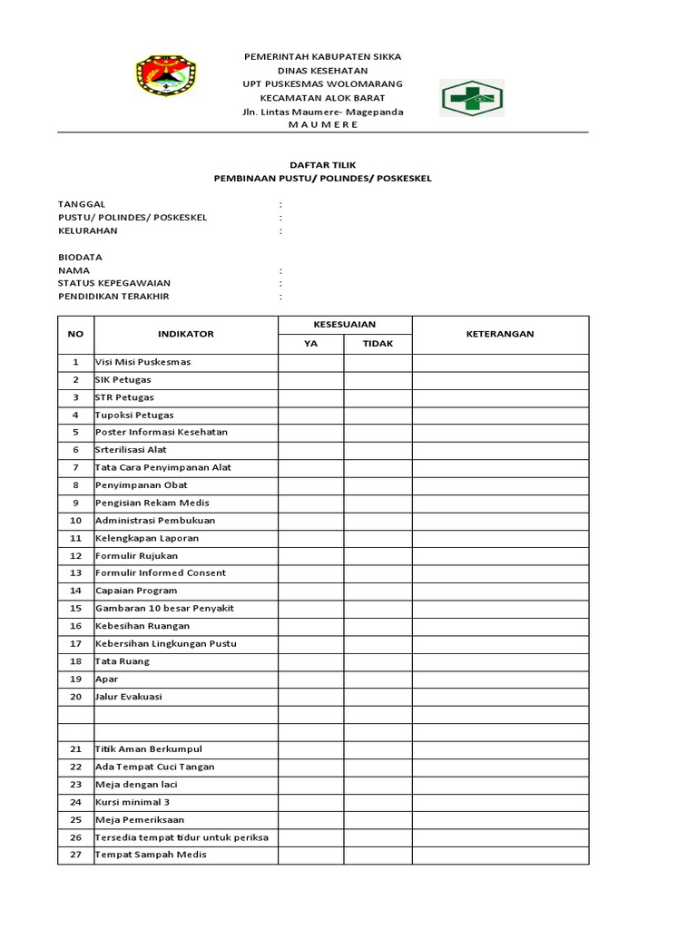 Daftar Tilik Pembinaan Pustu | PDF