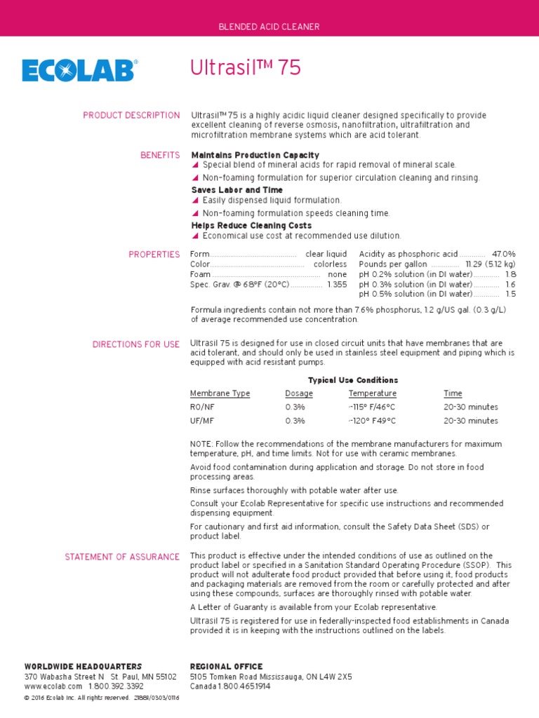 Ultrasil75 CatalogSheet PDF | PDF | Membrane | Industrial Processes